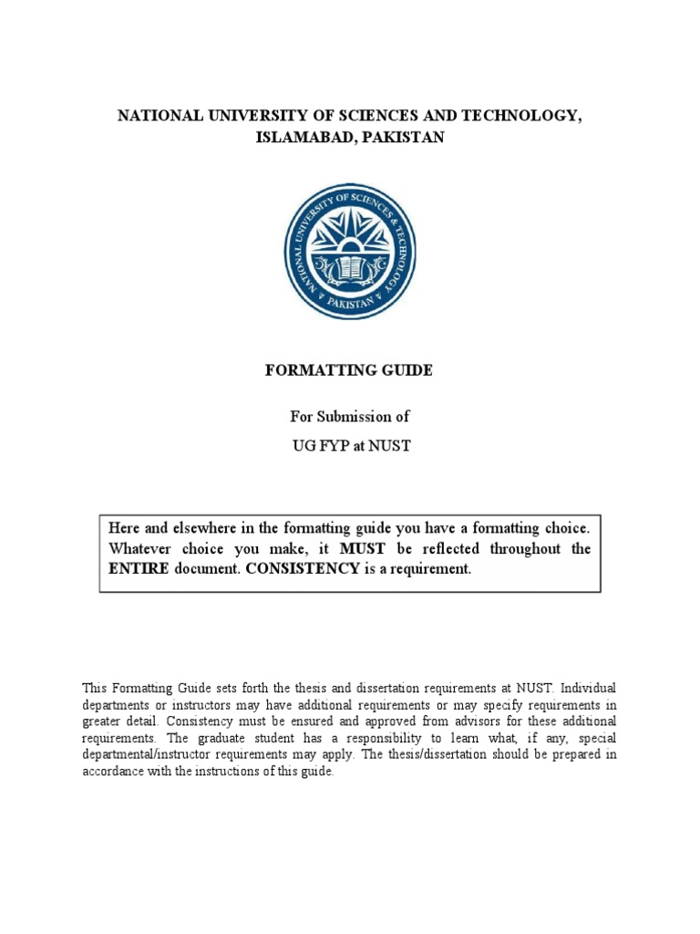 Formatting Guide UG FYP NUST 2017 | PDF | Thesis | Academic Degree
