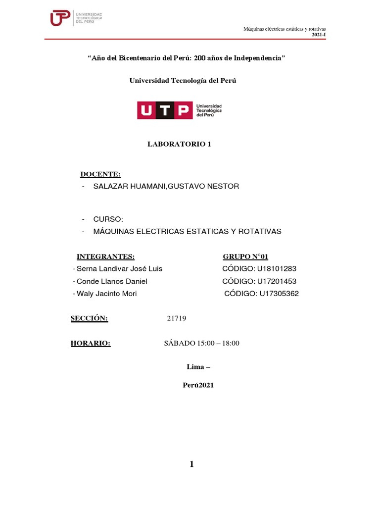 Lab 1 - Maquinas Electricas Estaticas y Rotativas | PDF | Corriente eléctrica | Relé