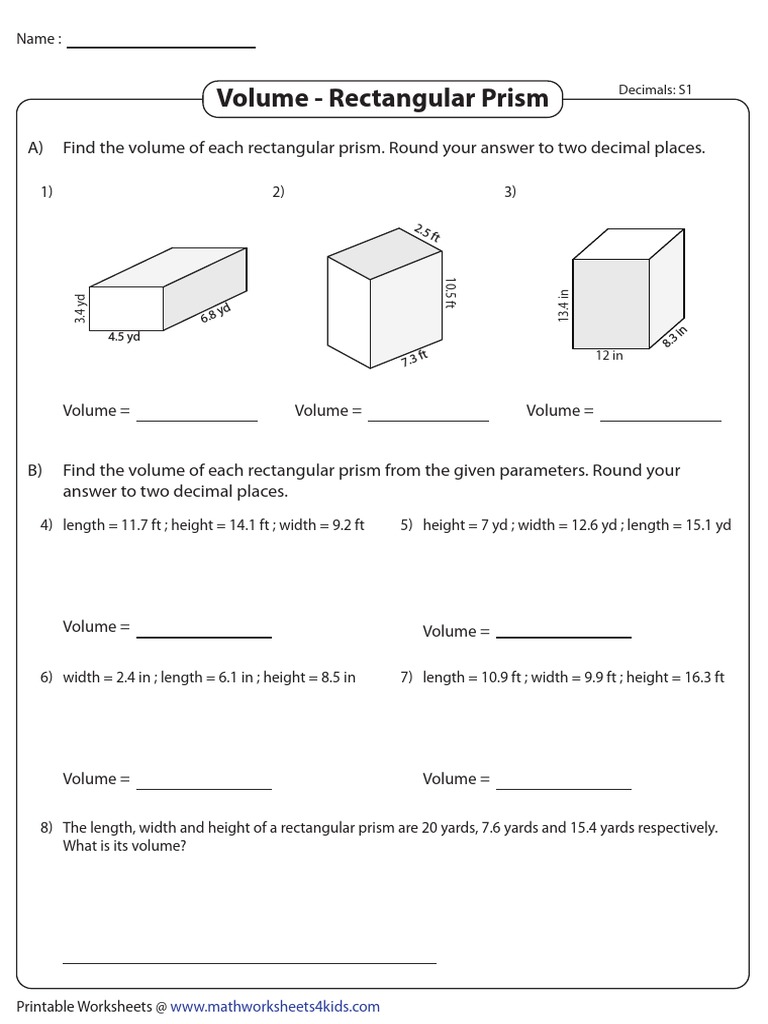 Volume Of A Rectangular Prism Worksheet