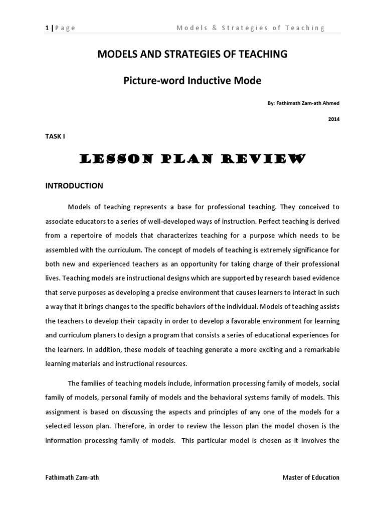 Models and Strategies of Teaching Pictur | PDF | Lesson Plan | Vocabulary