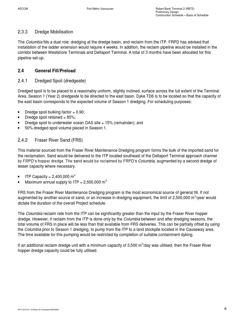 AECOM Schedule Basis 21 | PDF | Dredging | Hydrology