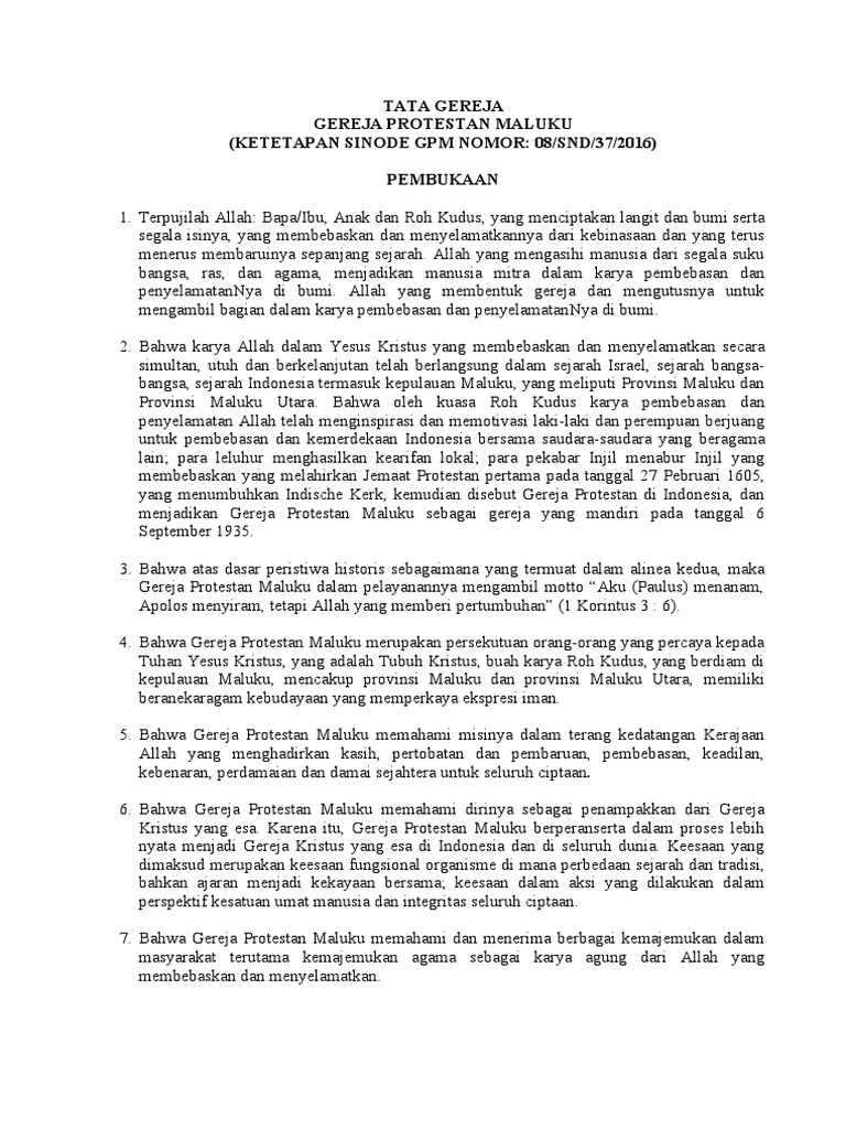 Tata Gereja GPM | PDF