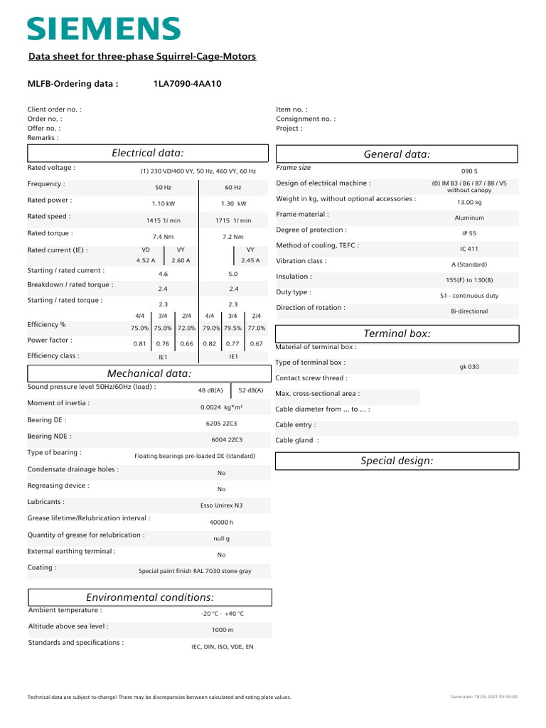 Electrical Data: General Data:: Data Sheet For Three-Phase Squirrel ...