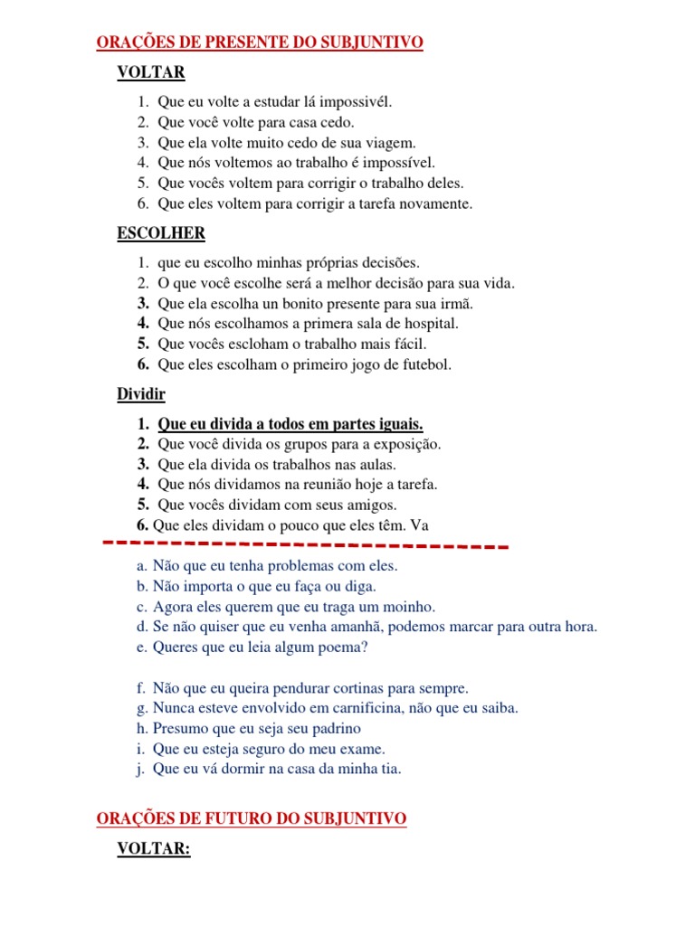 Tarefa de Presente Do Subjuntivo y Futuro Do Subjuntivo | PDF