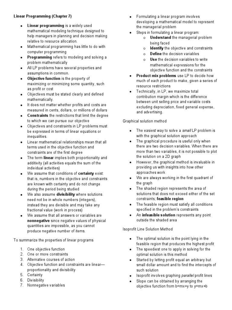 Linear Programming Reviewer | PDF | Mathematical Optimization | Linear Programming