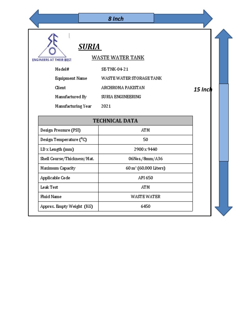 Waste Water Tank Specifications 60m3 | PDF