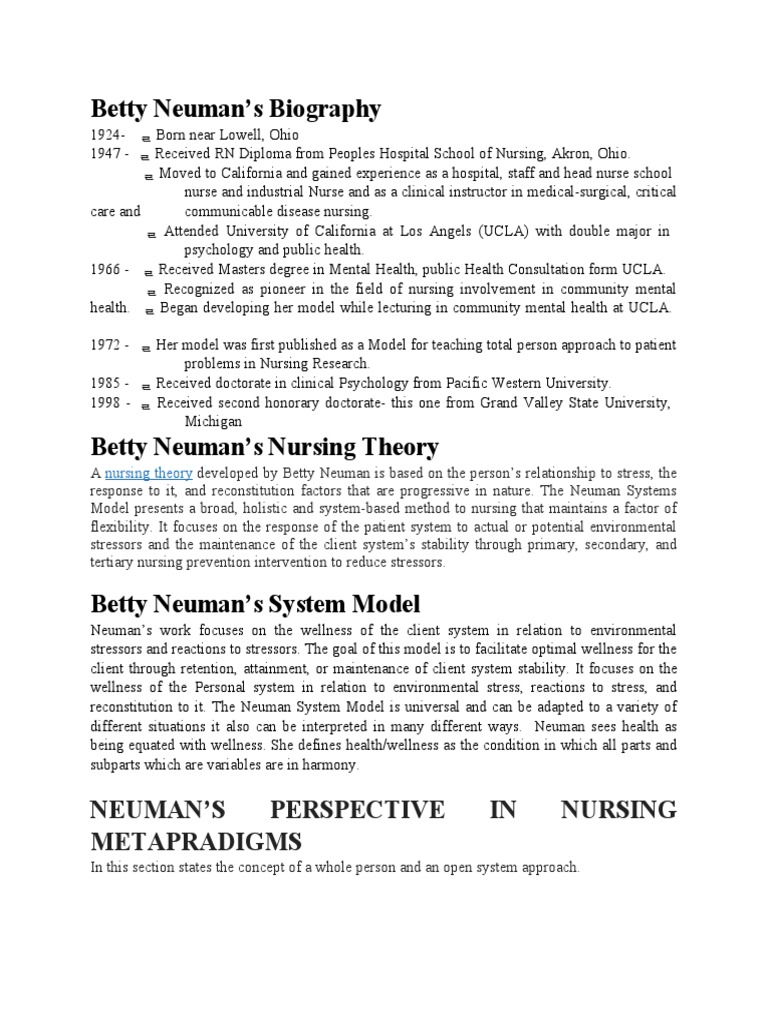Betty Neuman's System Model | Download Free PDF | Stress (Biology ...