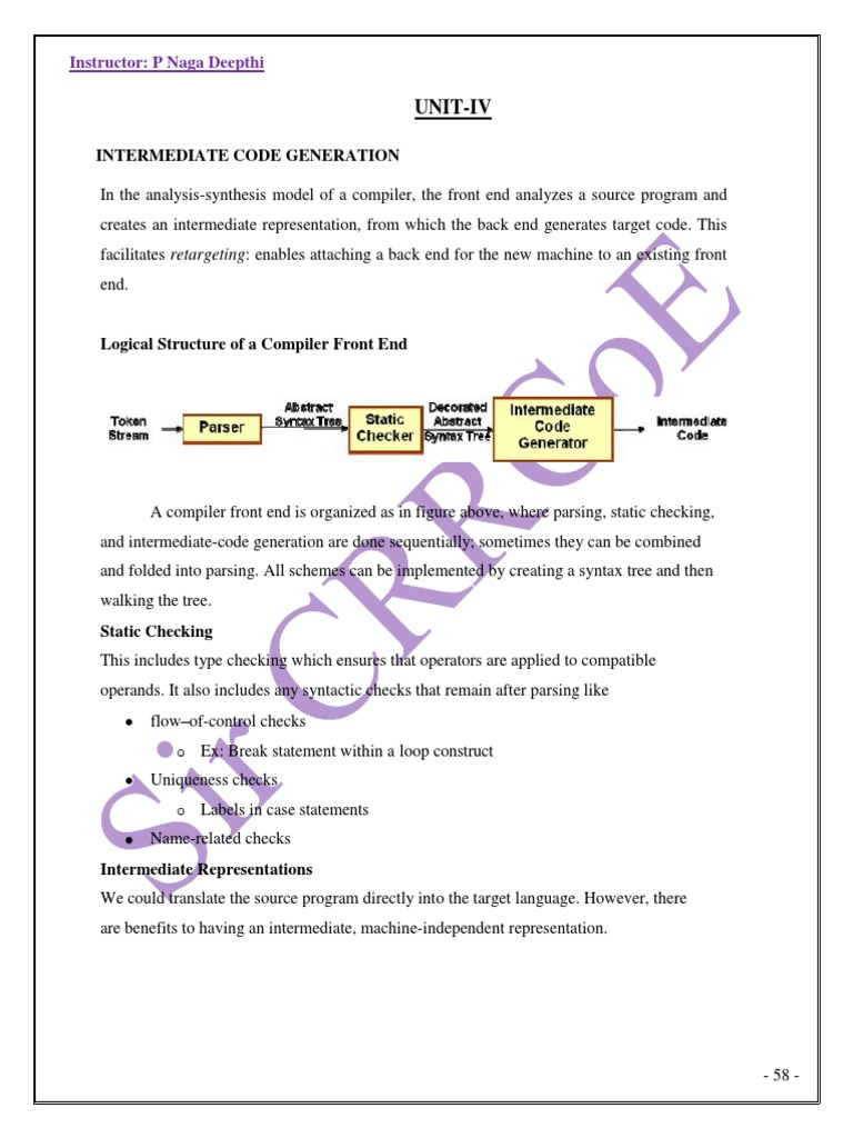 Unit-Iv: Intermediate Code Generation | PDF | Compiler | Parsing
