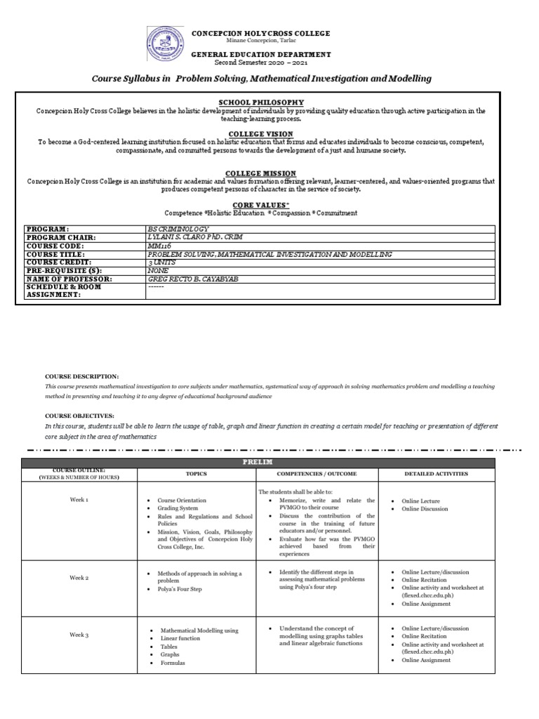 Mm116 Problem Solving Mathematical Investigation And Modeling Pdf Function Mathematics