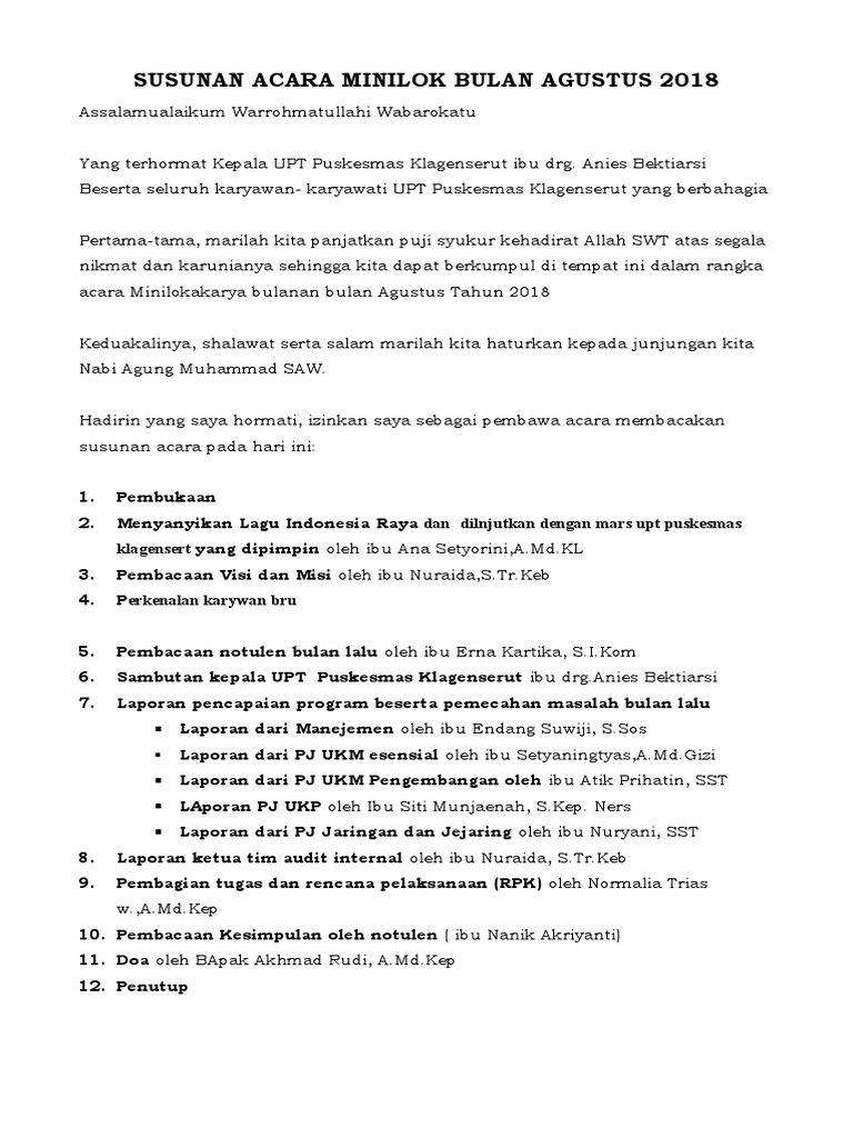 Susunan Acara Minilok | PDF