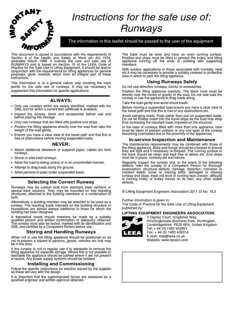 Instructions For The Safe Use Of: Runways | PDF | Rope | Runway