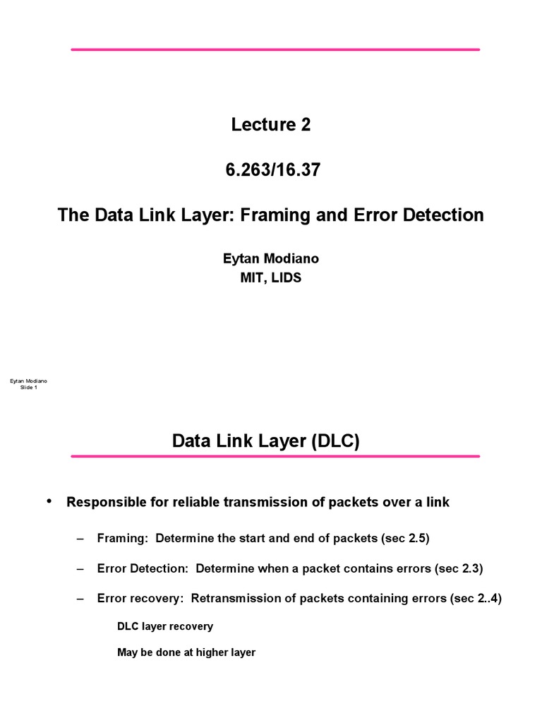 62631637 The Data Link Layer Framing And Error Detection Pdf Error Detection And