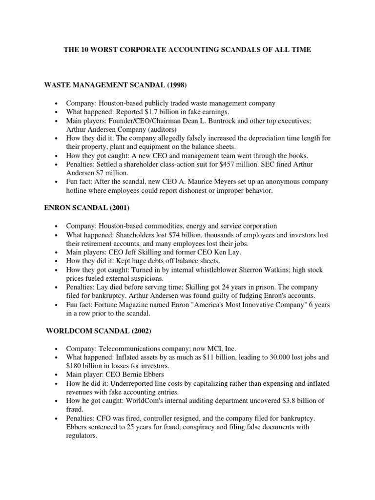 The 10 Worst Corporate Accounting Scandals of All Time | PDF ...