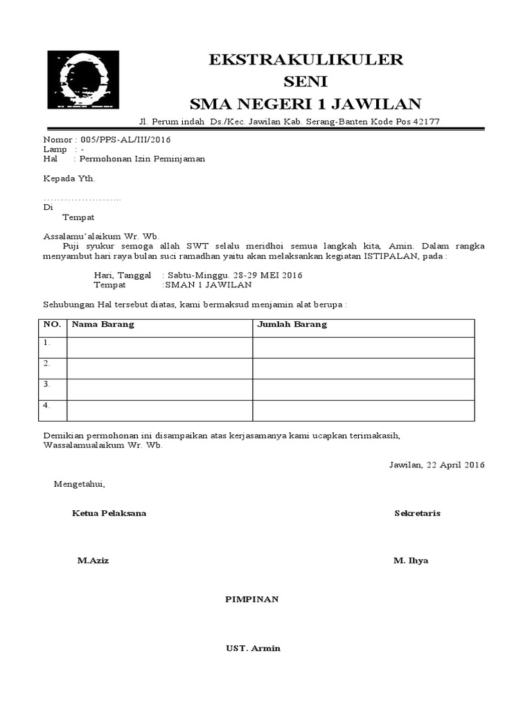 Surat Pinjam Alat Diklat | PDF