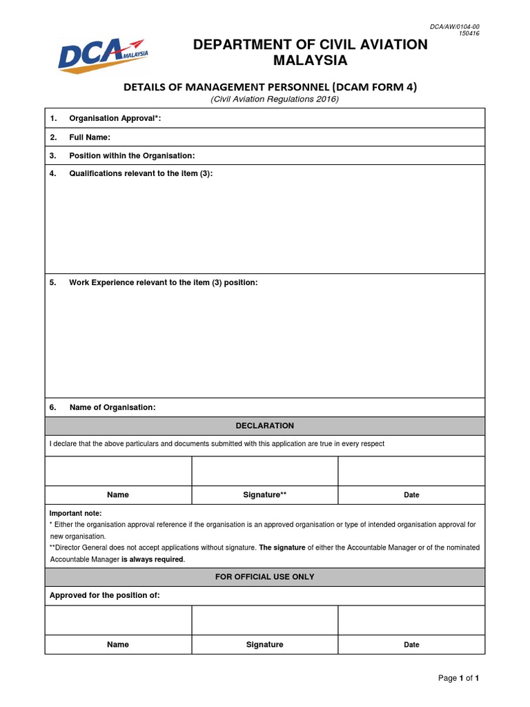 DCAM Form 4 Holder Requirements | PDF