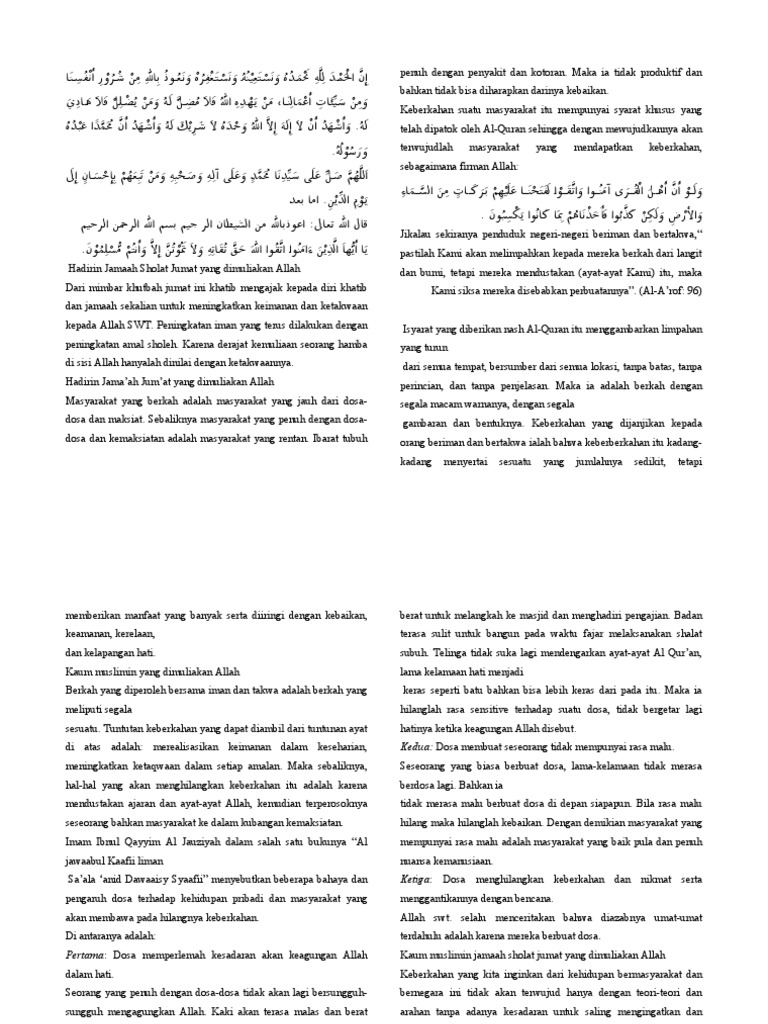 Khutbah Jumat: Keberkahan Hidup dan Iman | PDF