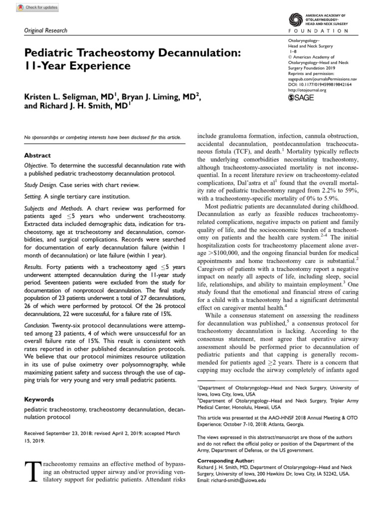 Pediatric Tracheostomy Decannulation: 11-Year Experience | PDF ...