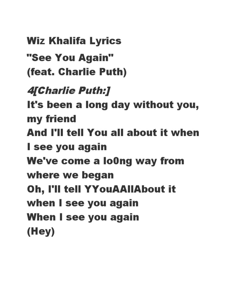 See You Again Lyrics Summary | PDF