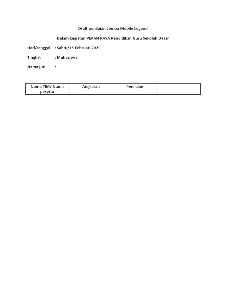 Draft Penilaian Lomba Mobile Legend | PDF Draft Penilaian Lomba Mobile Legend | PDF
