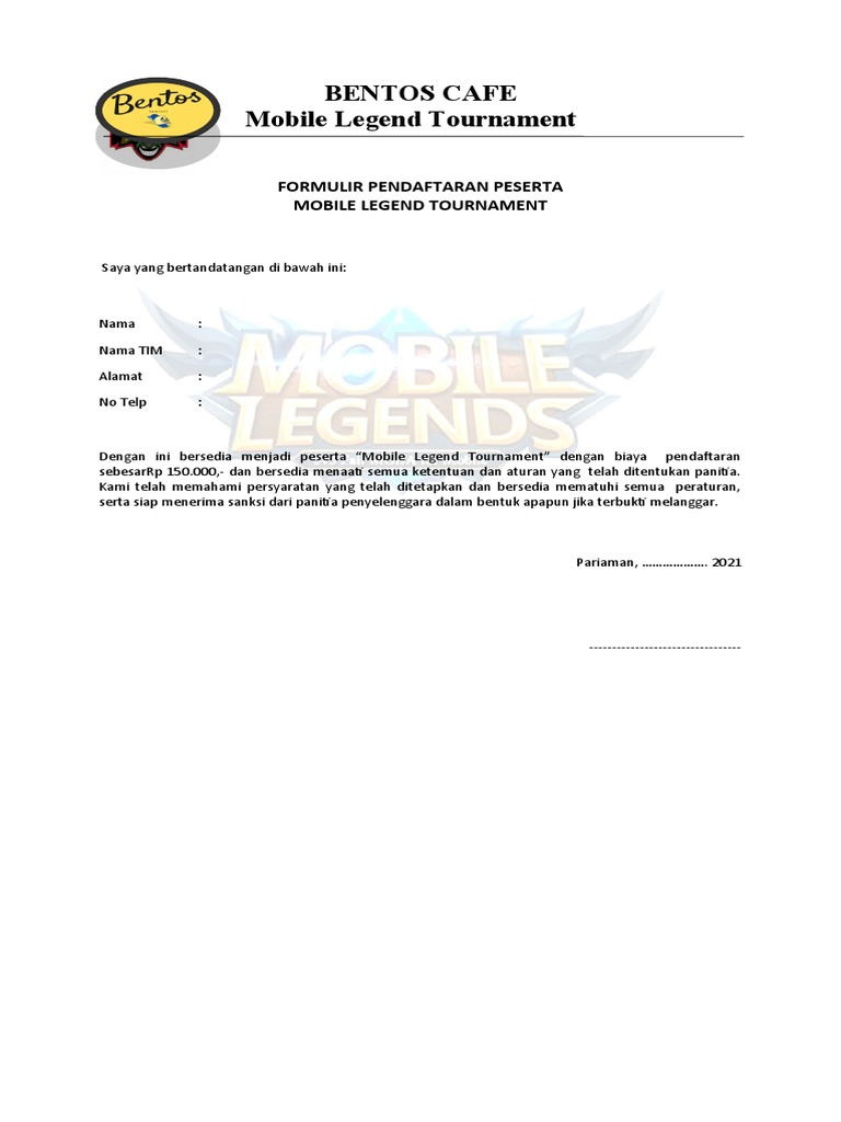 Formulir Turnamen Mobile Legend | PDF