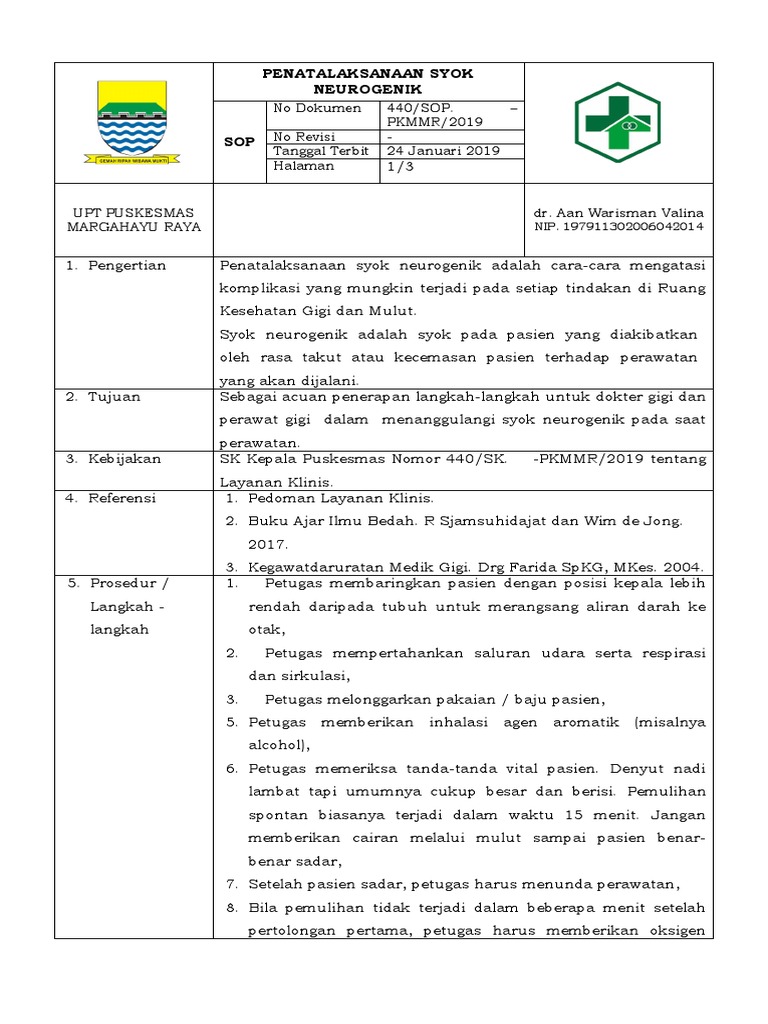 Sop Penatalaksanaan Syok Neurogenik | PDF