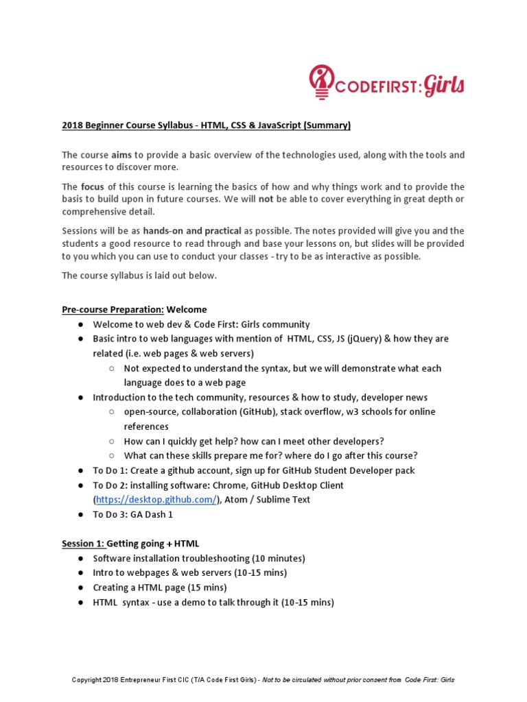 Instructor Syllabus Summary HTML CSS 2018.docx 2 1 1 1 | PDF ...