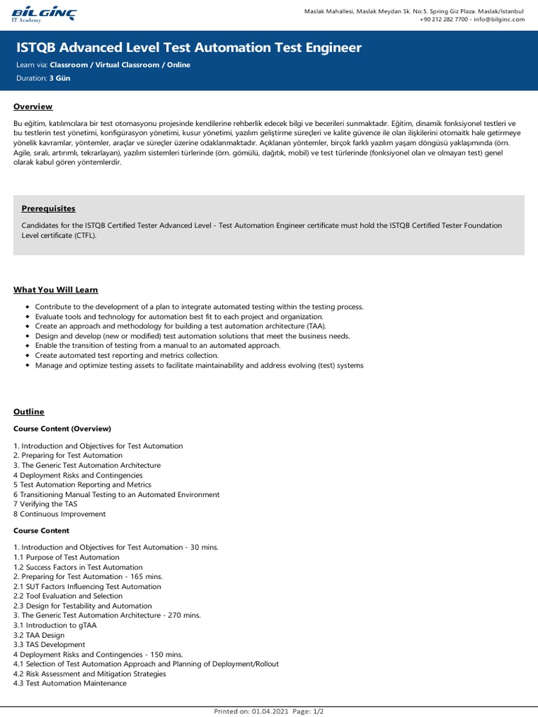 ISTQB Test Automation Engineer Course | PDF | Automation | Test ...