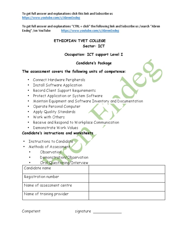 ICT COC Level I Exam Sheet With Answer | PDF