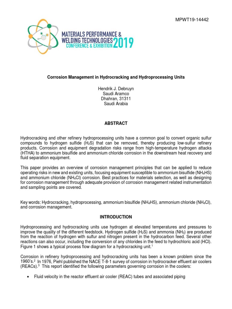 Corrosion Management in Hydrocracking and Hydroprocessing Units | PDF ...
