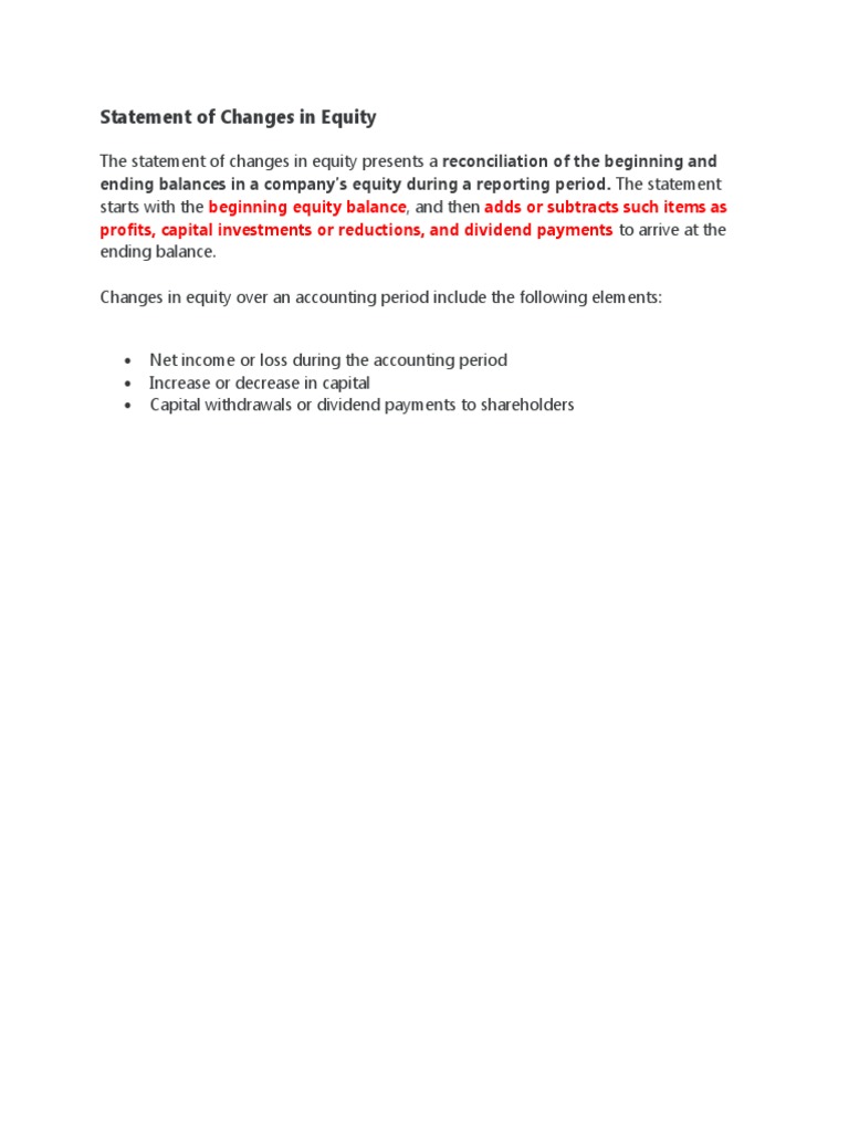 Statement of Changes in Equity Overview | PDF