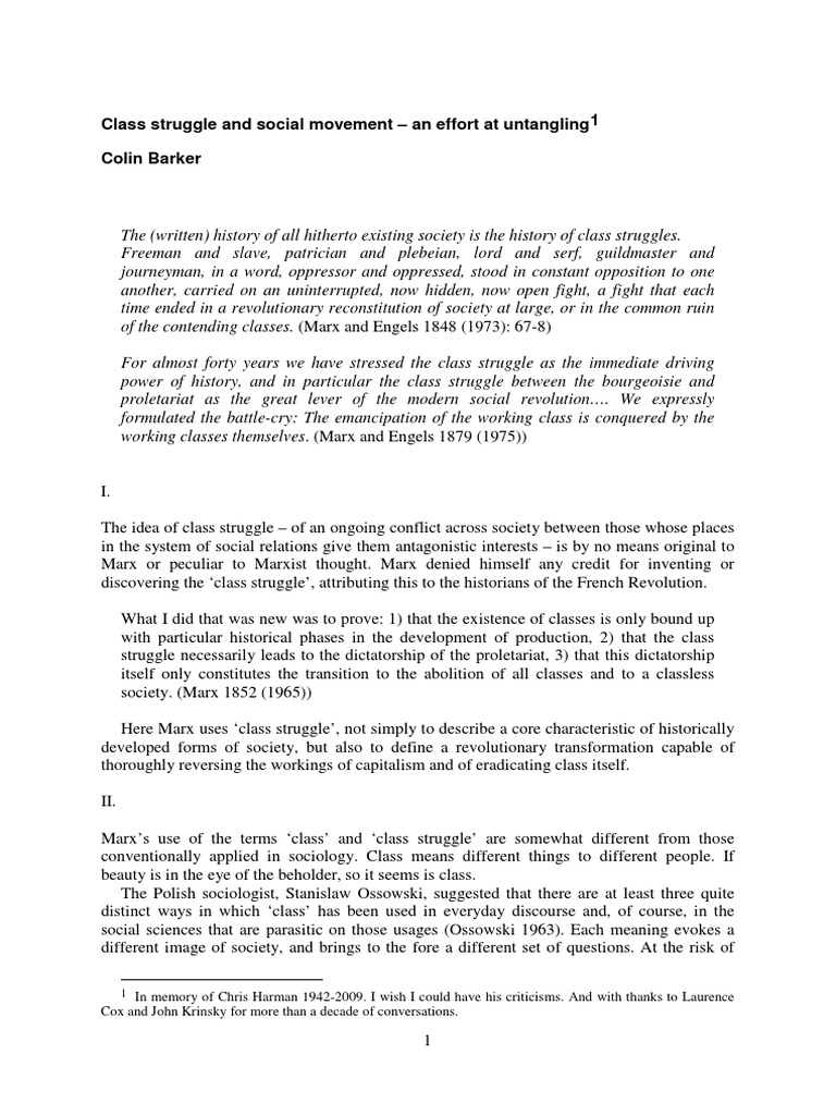 Class Struggle and Social Movement - An Effort at Untangling1 Colin ...