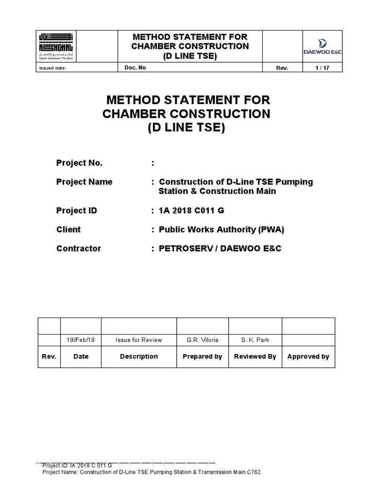 Chamber Construction Method Statement | PDF | Concrete | Fiberglass