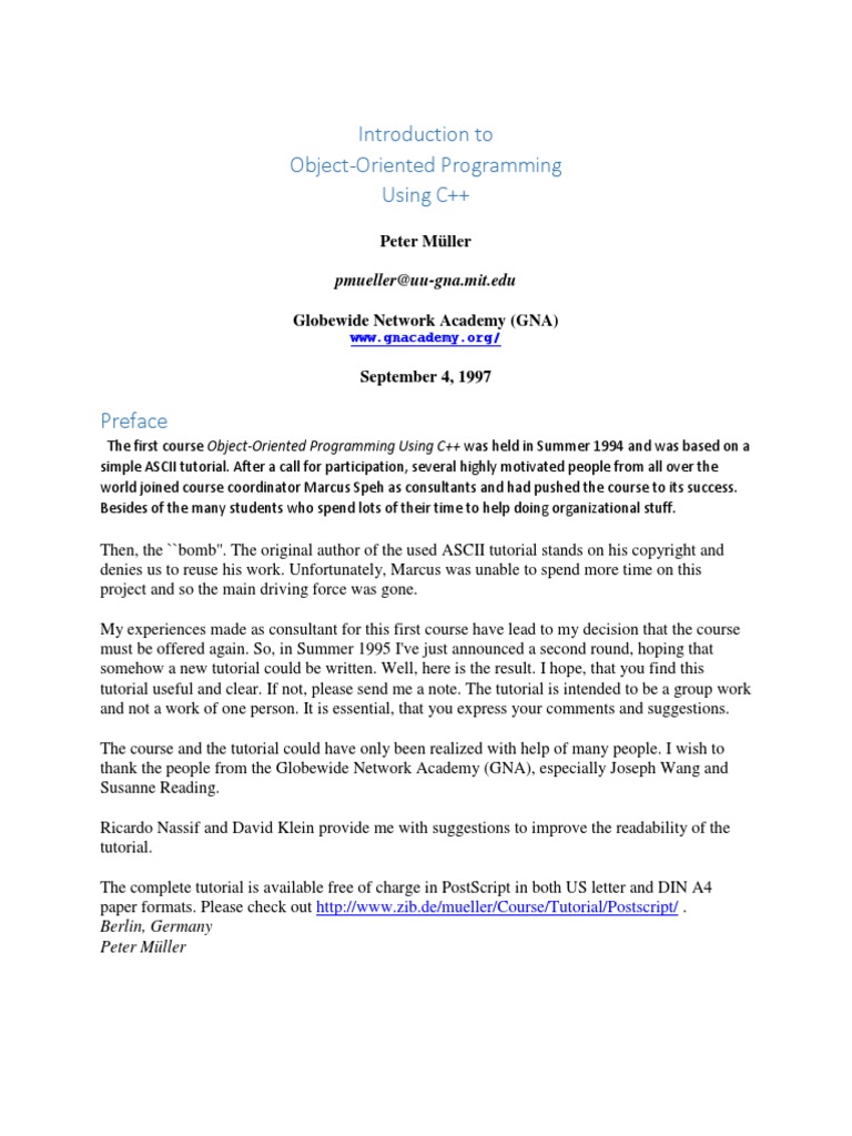 Introduction To Object-Oriented Programming Using C++: Peter Müller ...