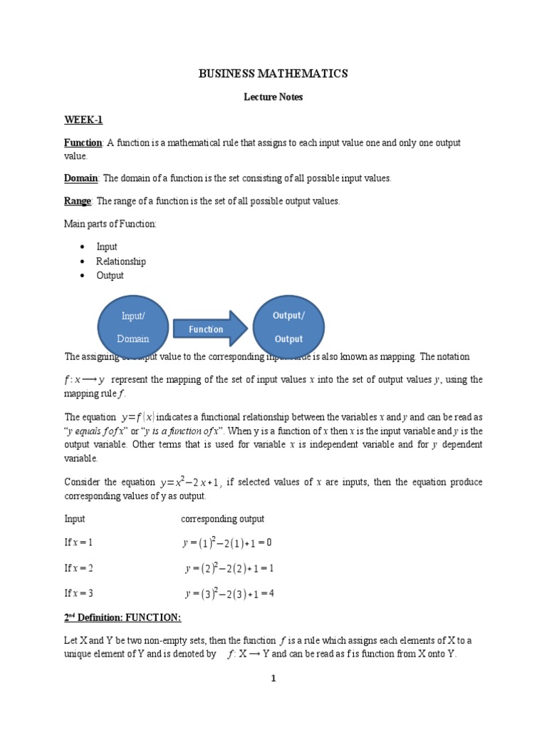 BUSINESS MATHEMATICS. Notes | PDF | Variable (Mathematics) | Function ...