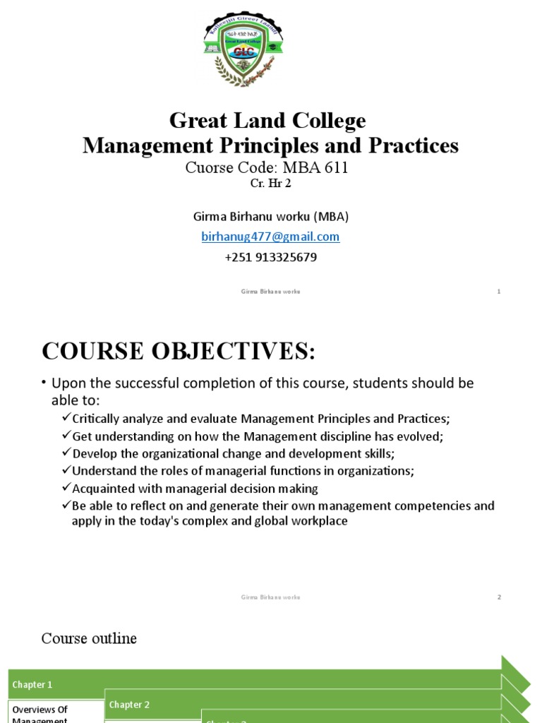Management Principles and Practices | PDF | Resource | Goal
