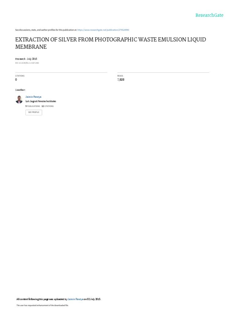 Extraction of Silver From Photographic Waste Emulsion Liquid Membrane ...