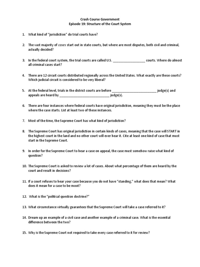 Crash Course Government Episode 19: Structure of The Court System | PDF ...