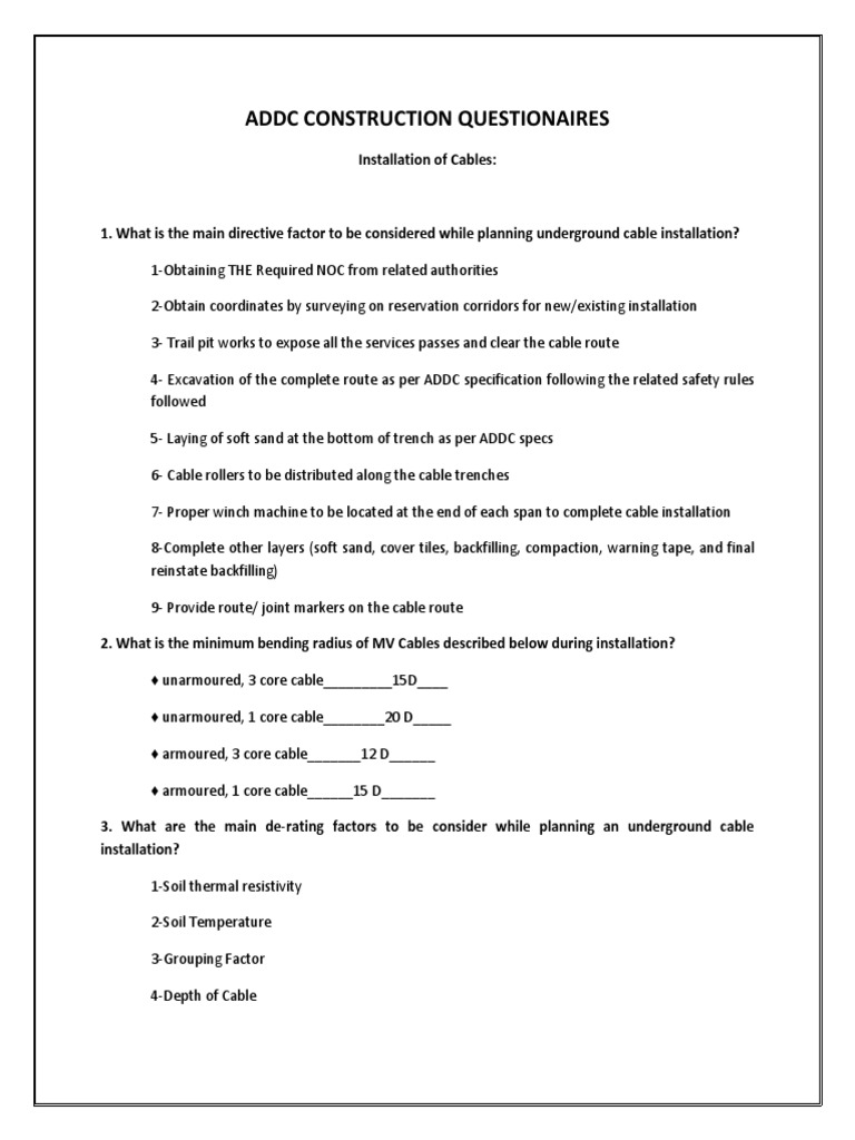 ADDC Construction Questionaires | PDF | Insulator (Electricity) | Metrology