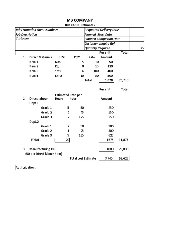 Job Cost Sheet | PDF | Management Accounting | Economies