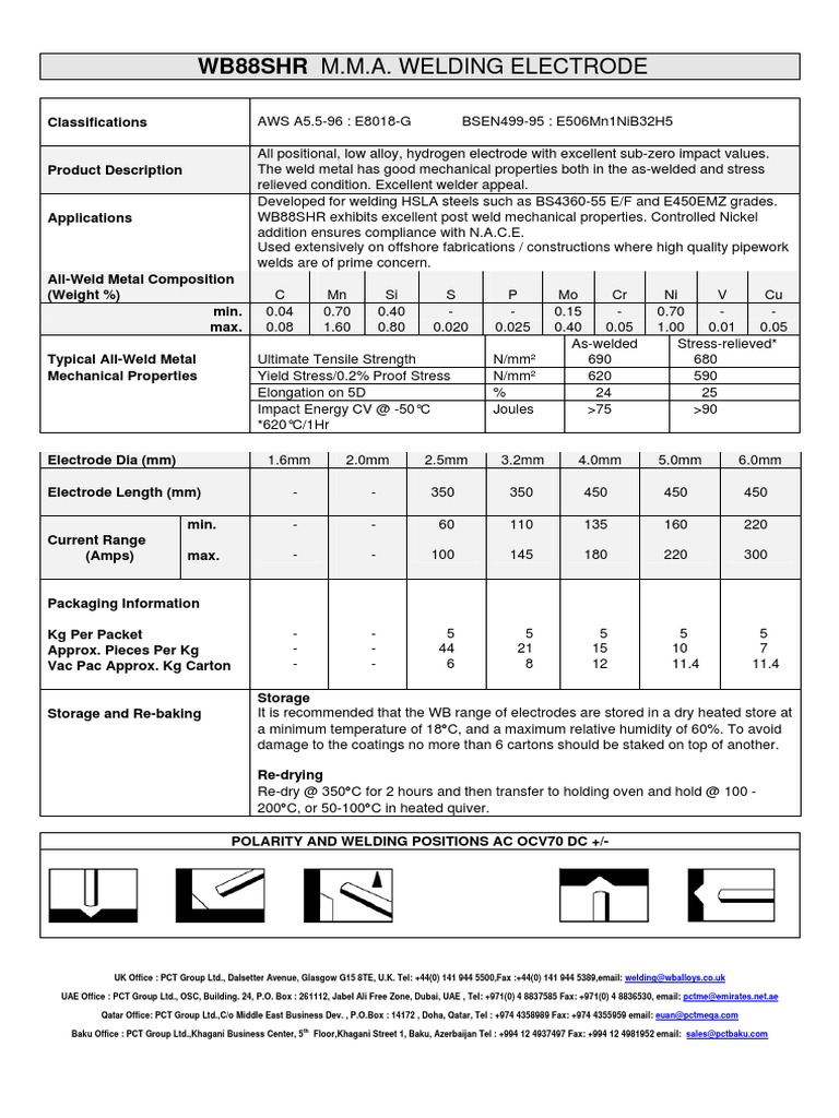 WB88SHR MMA Welding Electrode Guide | PDF | Welding | Construction