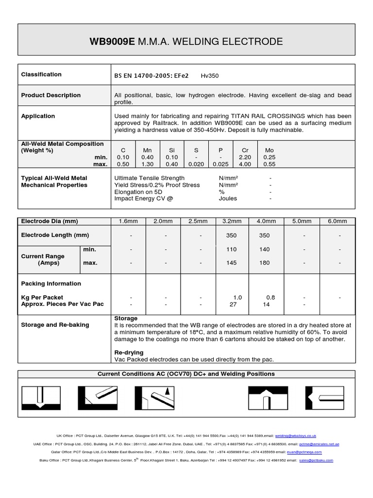 Wb9009E M.M.A. Welding Electrode: Bs en 14700-2005: Efe2 | PDF | Yield ...