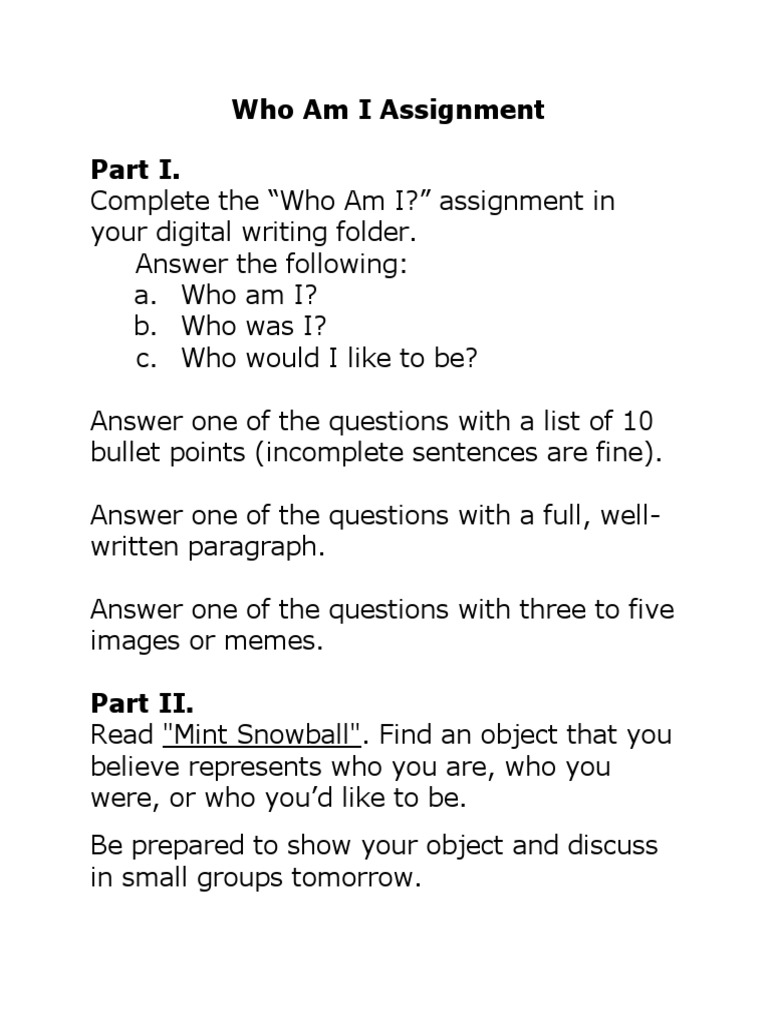 Who Am I? Assignment Guide | PDF