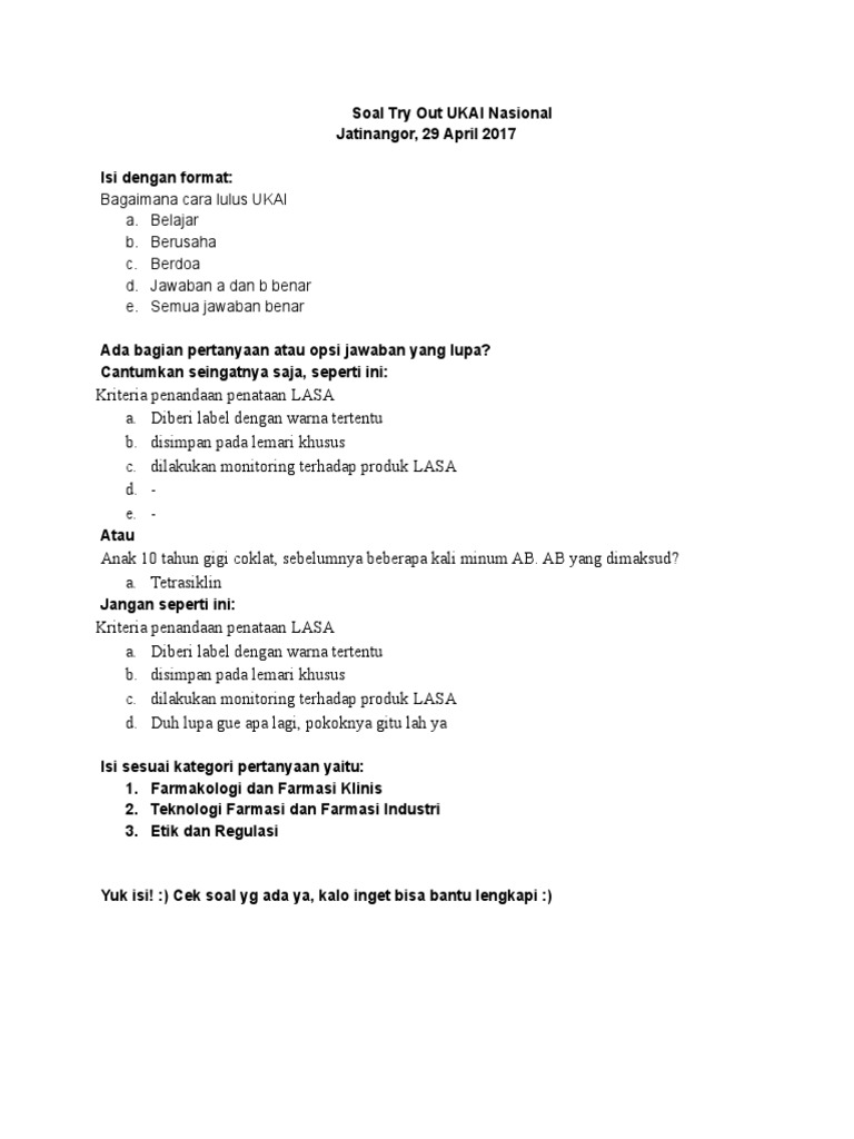 Soal Try Out UKAI Nasional 29 April 2017 | PDF | Kesehatan Holistik