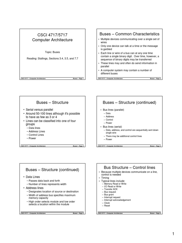CSCI 4717/5717 Computer Architecture Buses - Common Characteristics ...