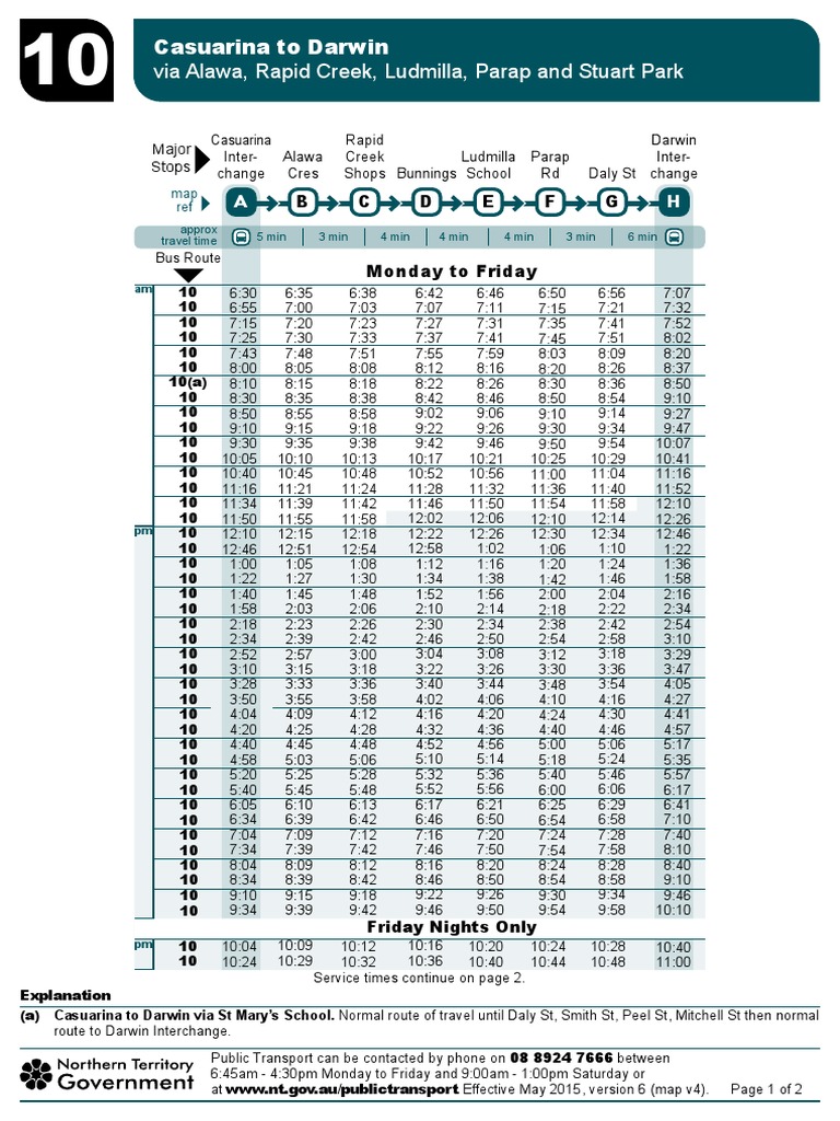 Route 10 Public Bus Timetable Casuarina To Darwin | PDF | Public ...