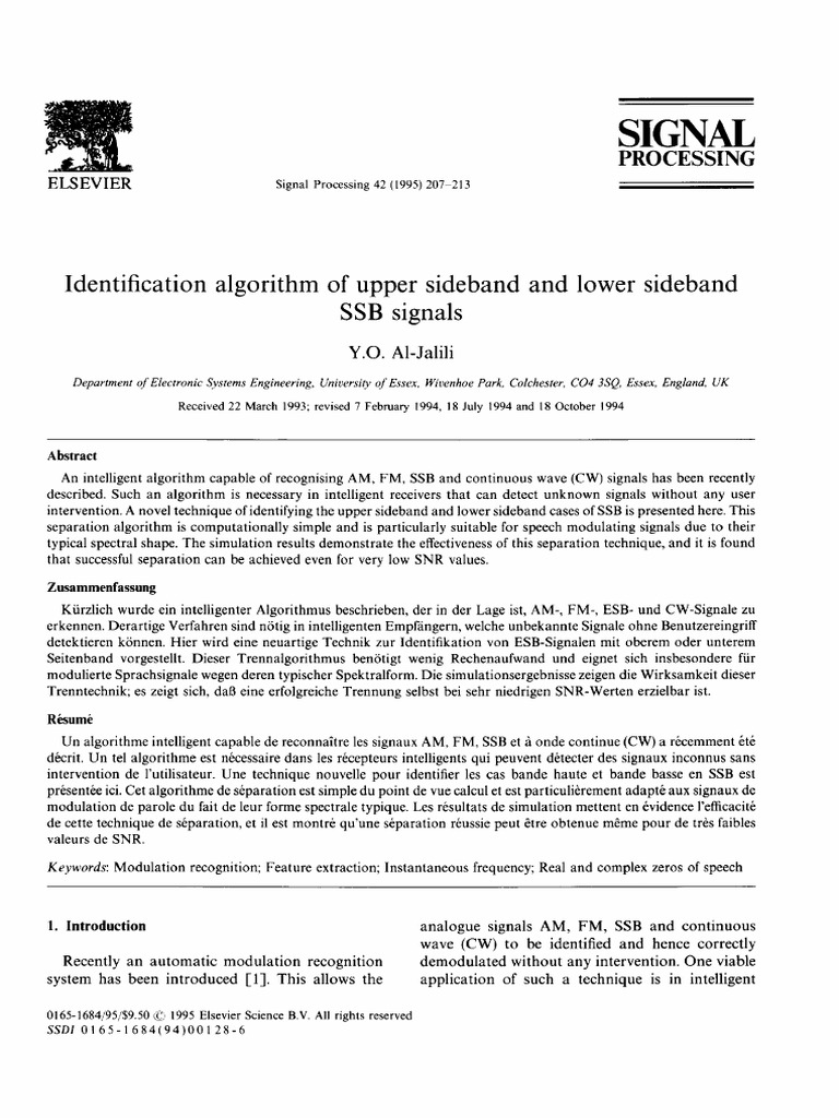 Identification Algorithm Of Upper Sideband And Lower Sifeband Ssb Signals