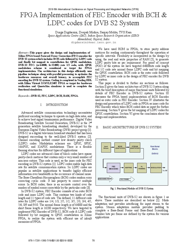 FPGA Implementation of FEC Encoder With BCH & LDPC Codes For DVB S2 System | Download Free PDF ...