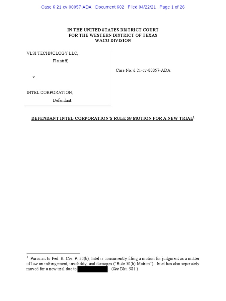 21-04-22 Intel's Rule 59 Motion For New Trial | PDF | Prejudice (Legal ...