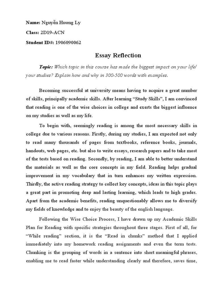 Essay Reflection: Topic: Which Topic in This Course Has Made The ...