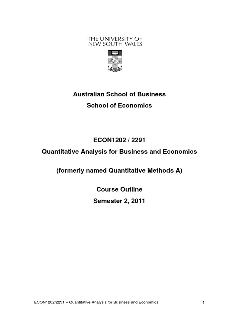 ECON1202 Quantitative Anaylis For Business and Economics S1 2011 | PDF ...